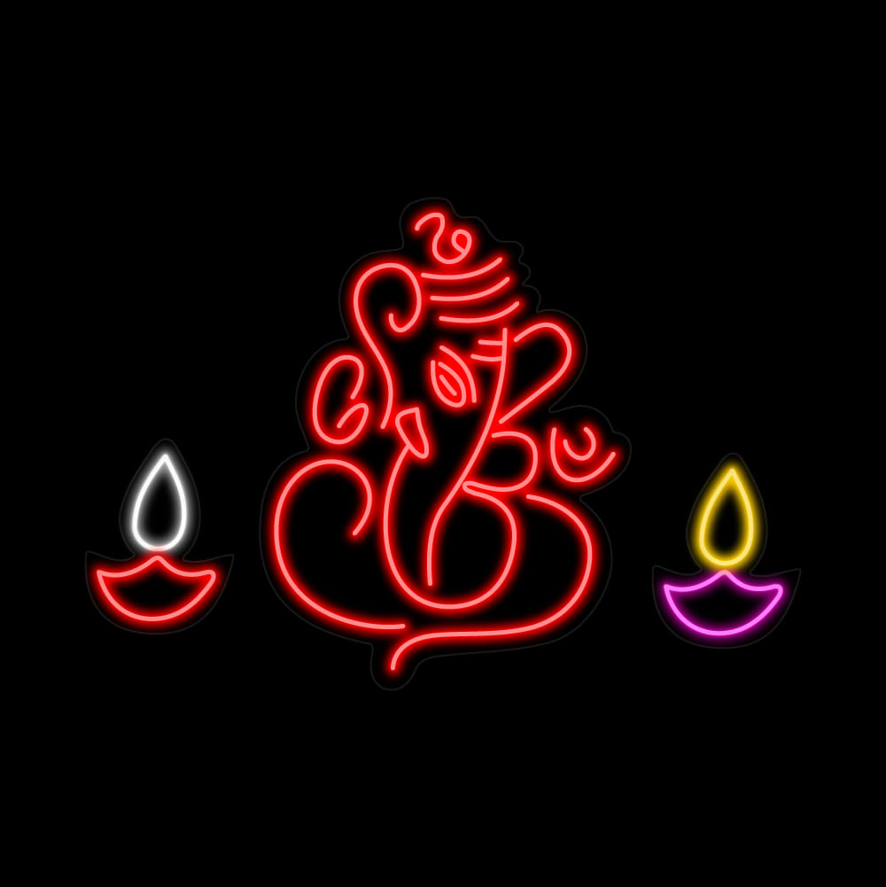 Buy Lord Ganesha Neon Sign with Diya - Sparky Neon
